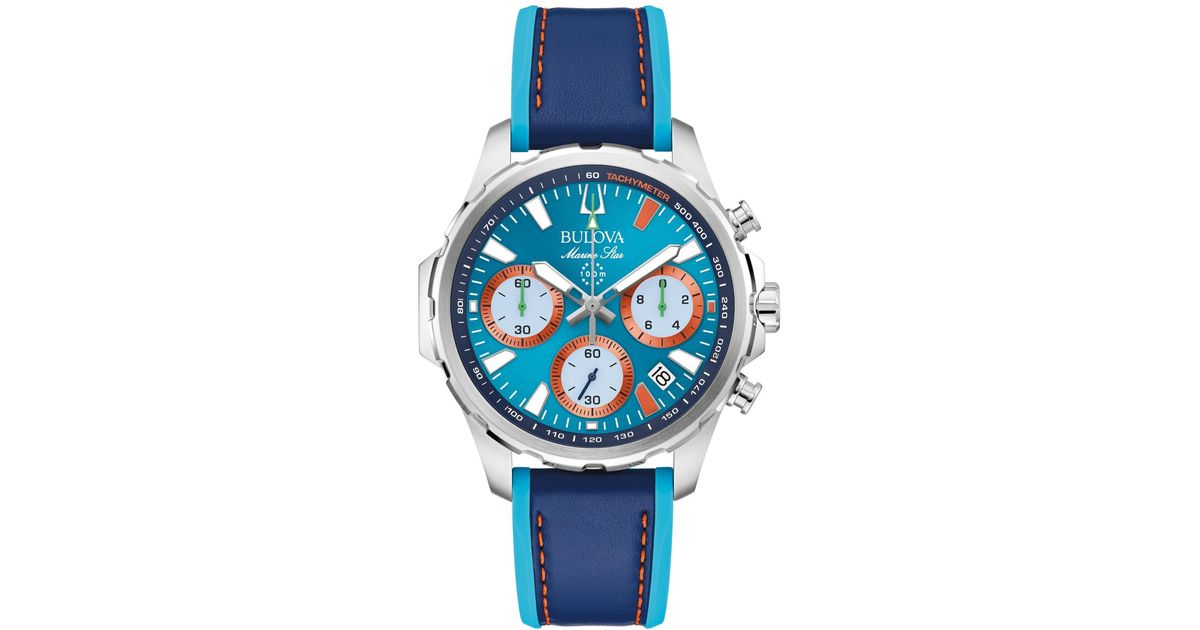 Bulova Marine Star E1 Chronograph Blue Leather And Silicone Strap Watch ...
