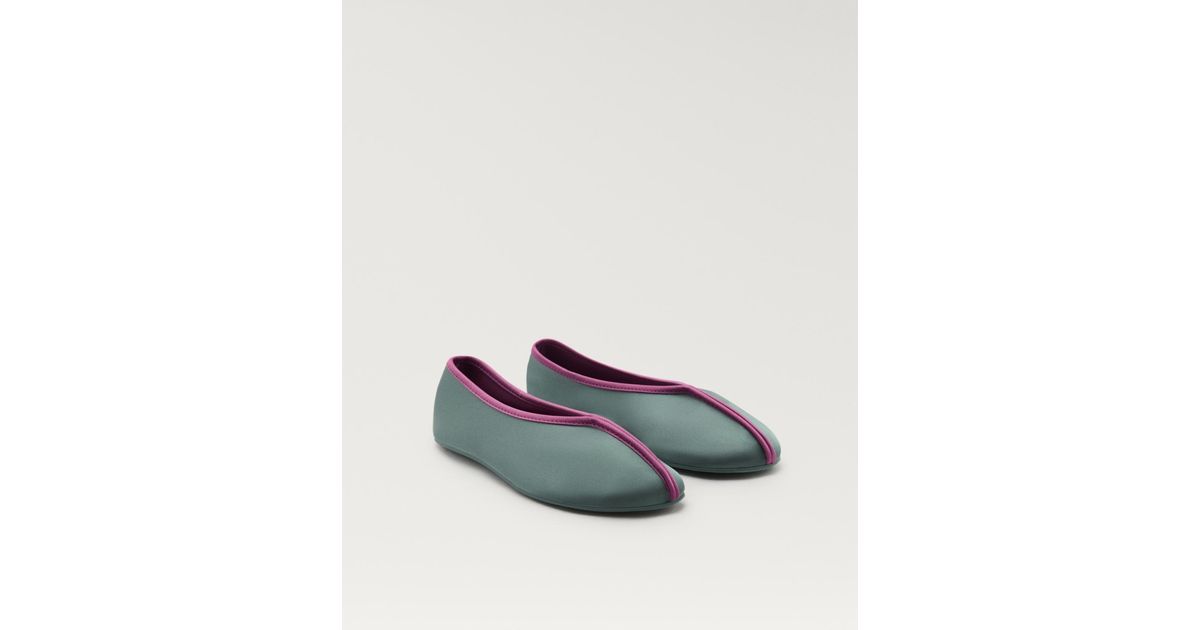 Mango Satin Contrast Piping Ballerina Shoes in Blue | Lyst