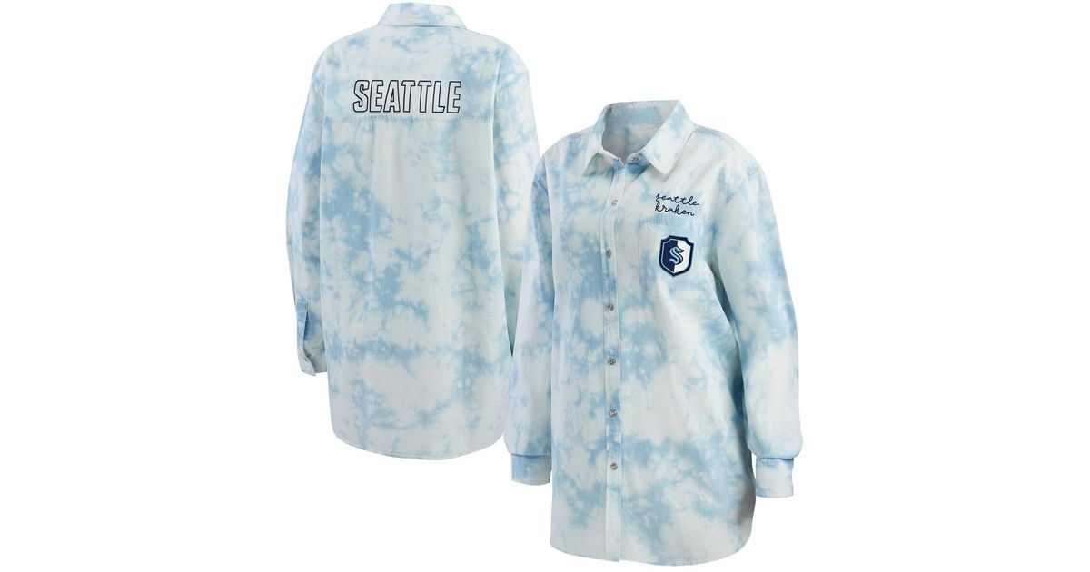 WEAR by Erin Andrews Seattle Kraken Oversized Tie-dye Button-up Denim ...