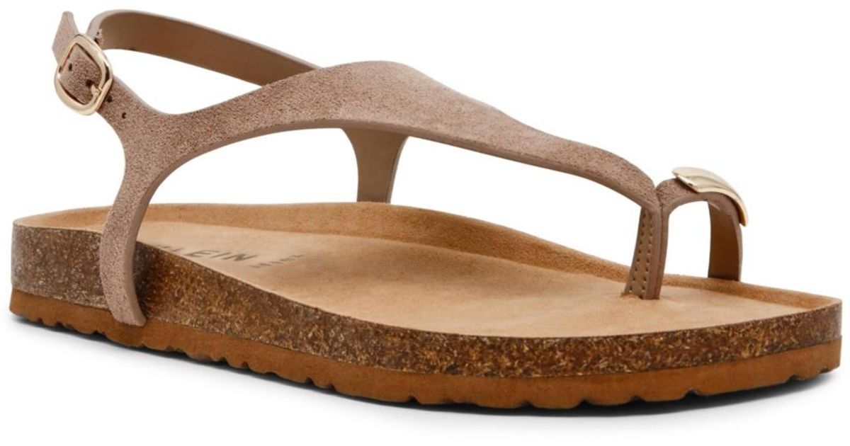 Anne Klein Lola Toe Loop Footbed Flat Sandals in Brown | Lyst