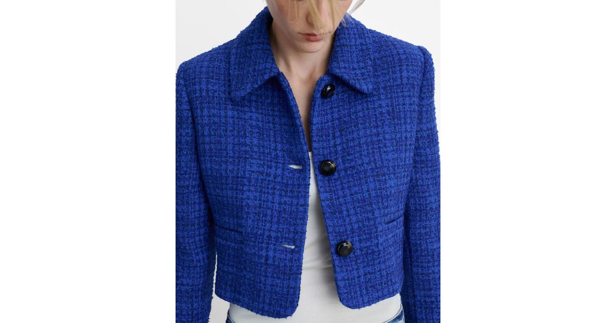 Mango Buttons Detail Tweed Jacket in Blue | Lyst