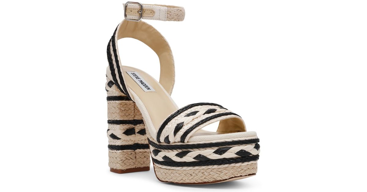 Steve Madden Luccie Platform Raffia Dress Sandals in Metallic | Lyst