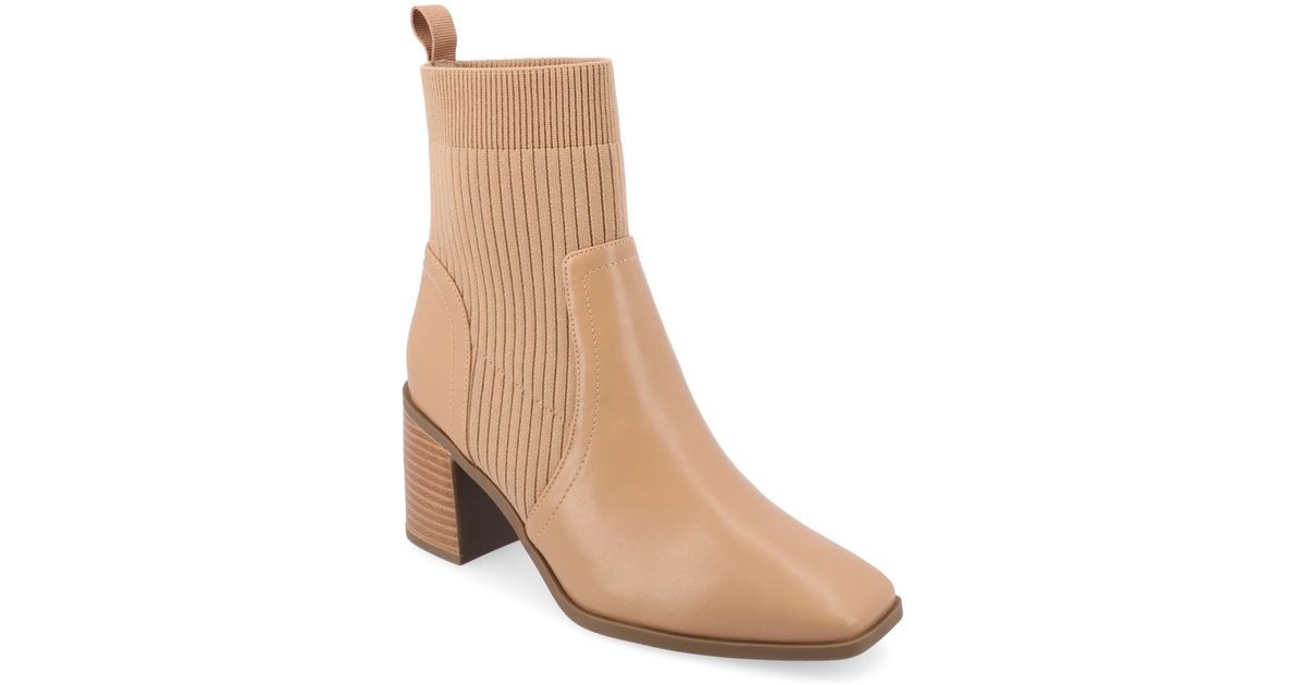 Journee Collection Harlowe Chelsea Knit Block Heel Booties in Natural ...