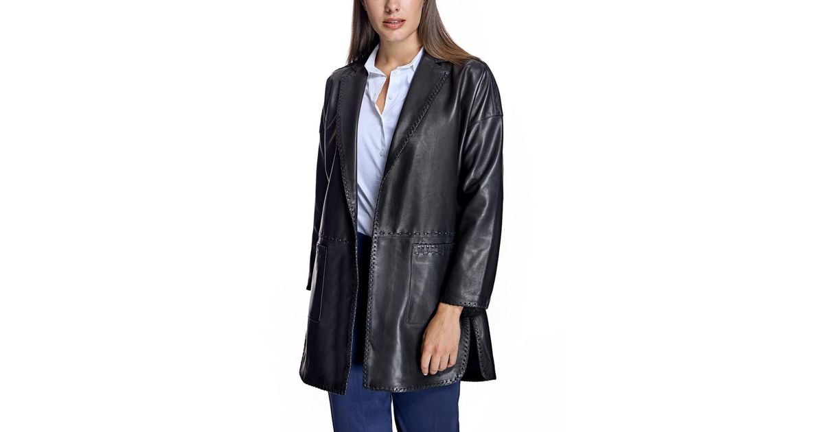 Julia & Stella By Maximilian Oversized Leather Jacket in Blue | Lyst