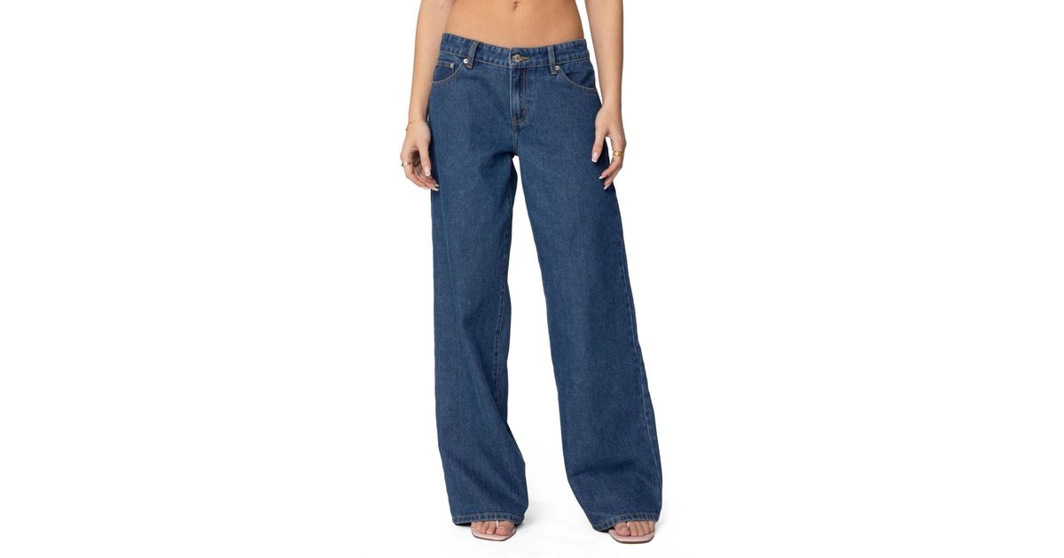 Edikted Lacey Pocket Low Rise Jeans in Blue | Lyst