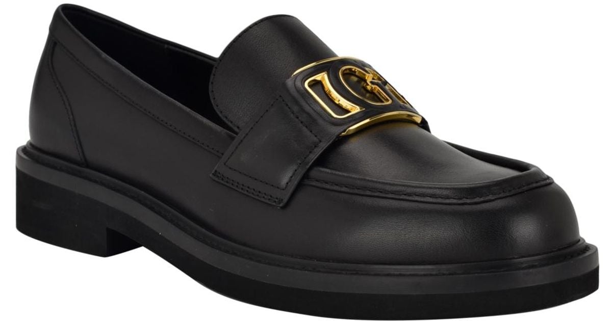 Guess Shuttle Logo Hardware Round Toe Loafers in Black | Lyst
