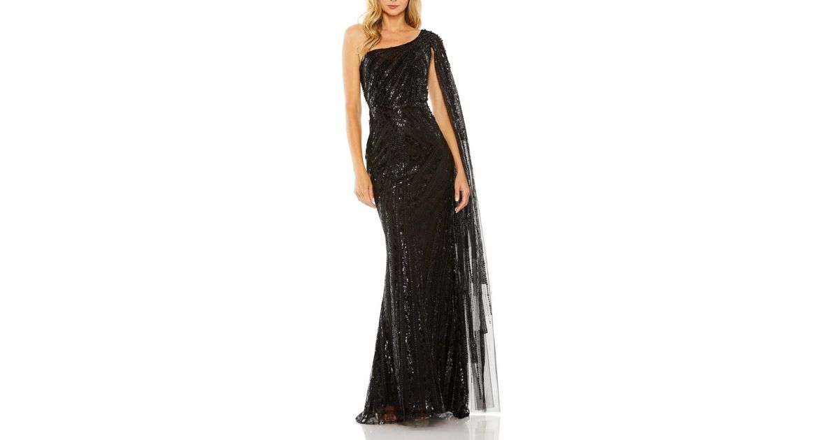 Mac Duggal One Shoulder Cape Sleeve Embellished Gown in Black | Lyst