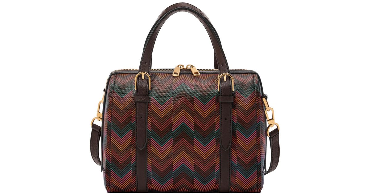 Fossil Carlie Coated Fabric Satchel Bag in Brown | Lyst