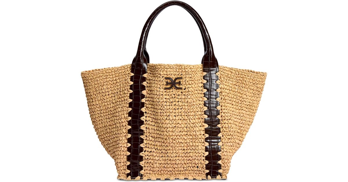 Sam Edelman Marley Large Raffia Collapsible Tote in Brown | Lyst