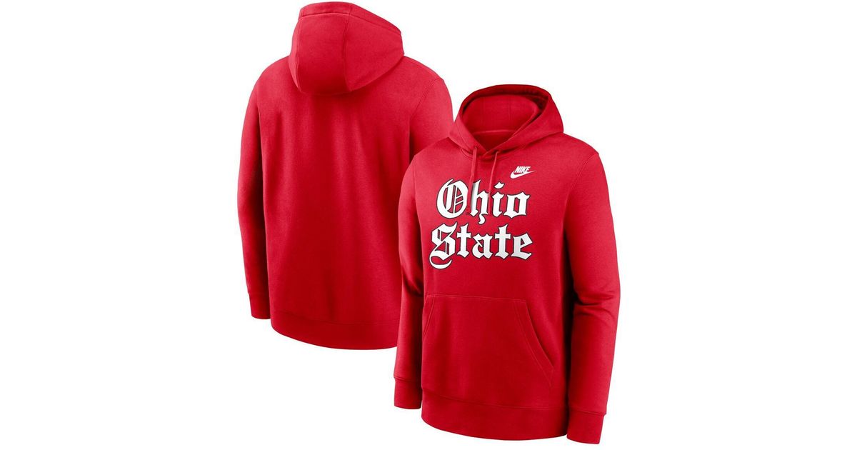 Nike Ohio State Buckeyes Old English Fleece Pullover Hoodie in Red for ...