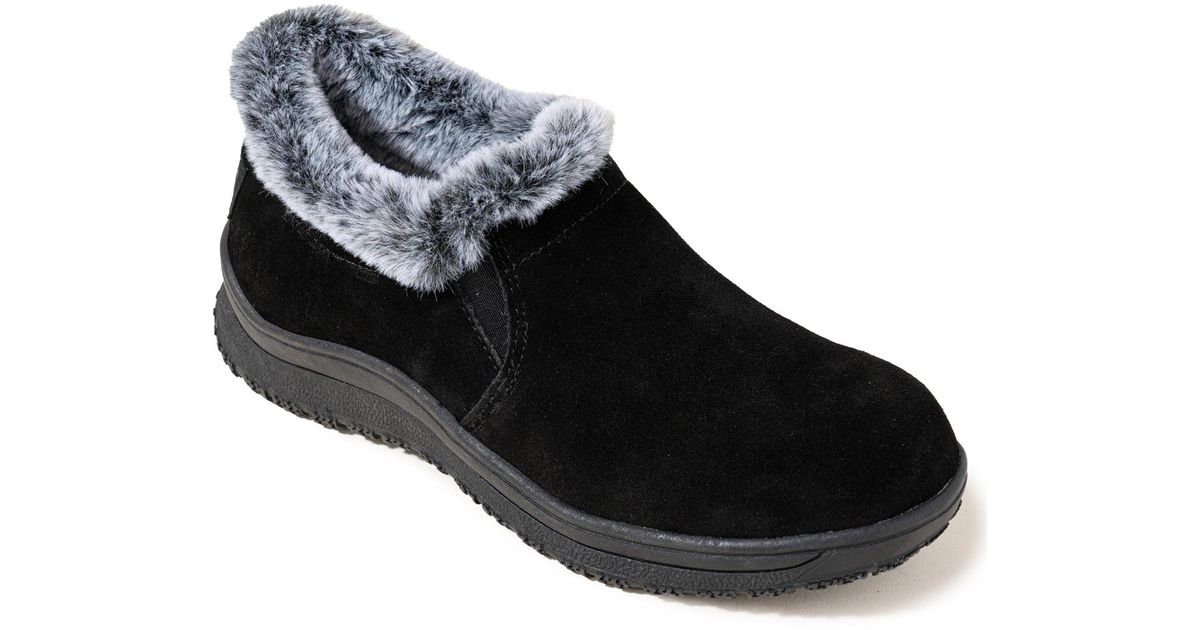 Minnetonka Eagan Suede Faux Fur Lined Booties in Black | Lyst