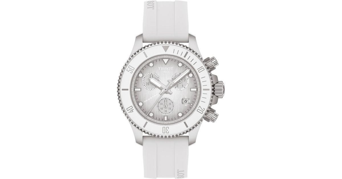 Tissot Swiss Chronograph Seastar 1000 White Rubber Strap Watch 38mm in ...