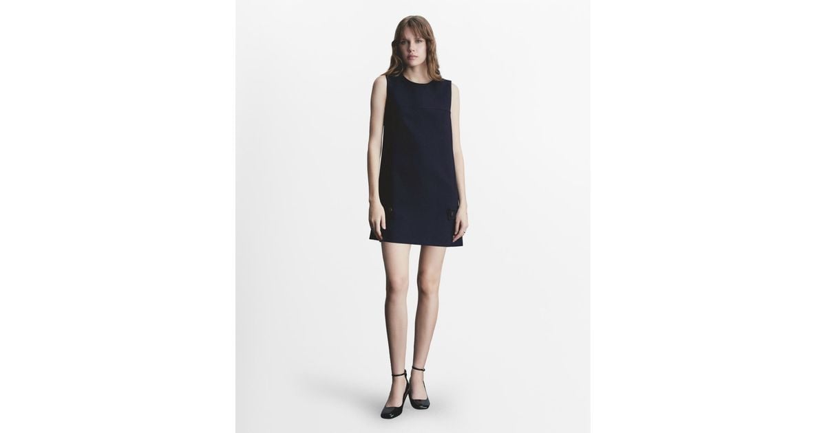 Mango Decorative Buttons Short Dress in Blue | Lyst