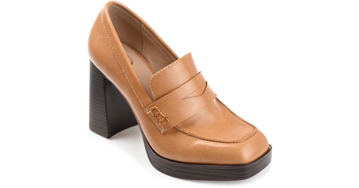 Journee Collection Ezzey Block Heel Loafers in Brown | Lyst