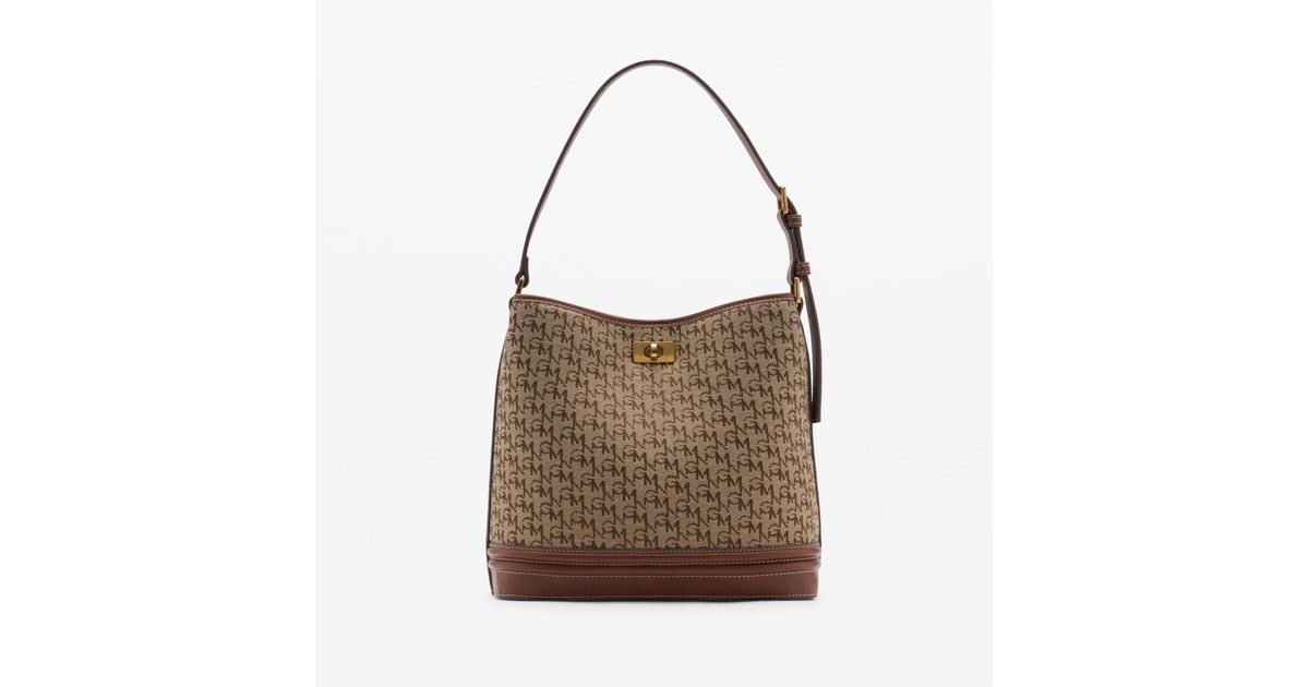 Mango Printed Logo Shopper Bag in Brown | Lyst