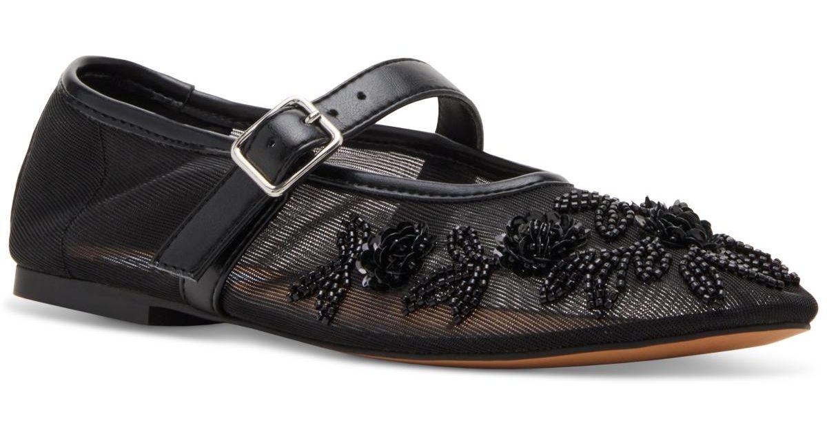 Steve Madden Dreaming Beaded Mesh Mary Jane Flats in Black | Lyst