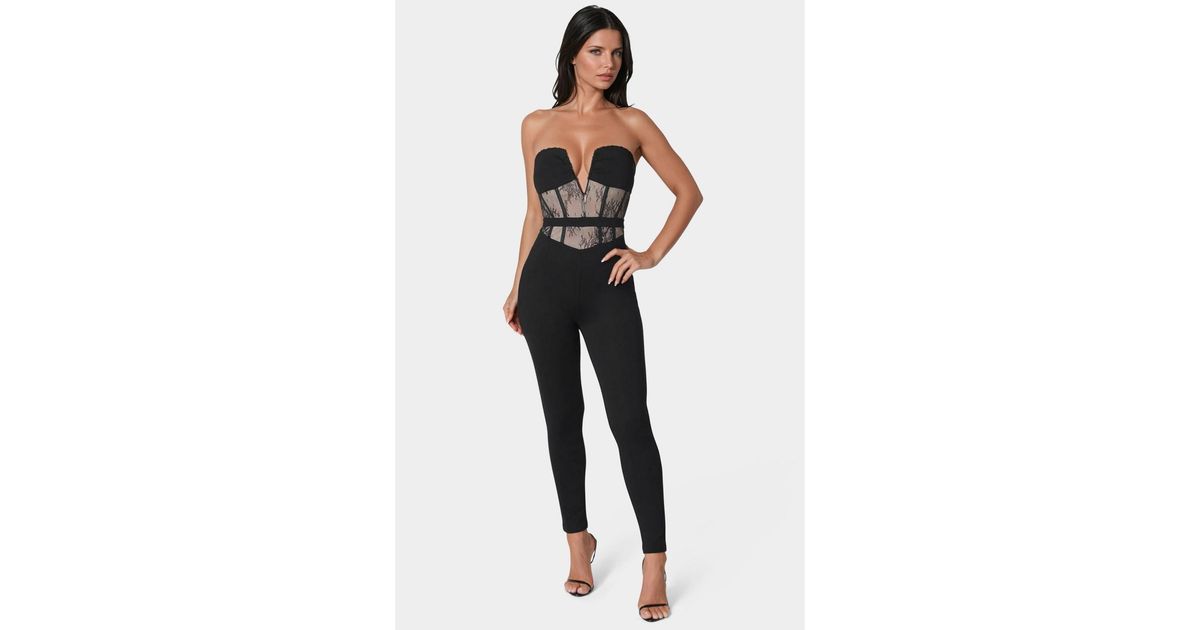 Bebe Lace Corset Catsuit in Blue | Lyst