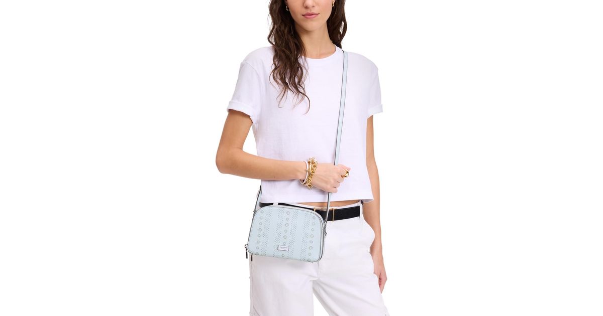 Kate Spade Serena Pointelle Double-zip Dome Leather Crossbody in White ...