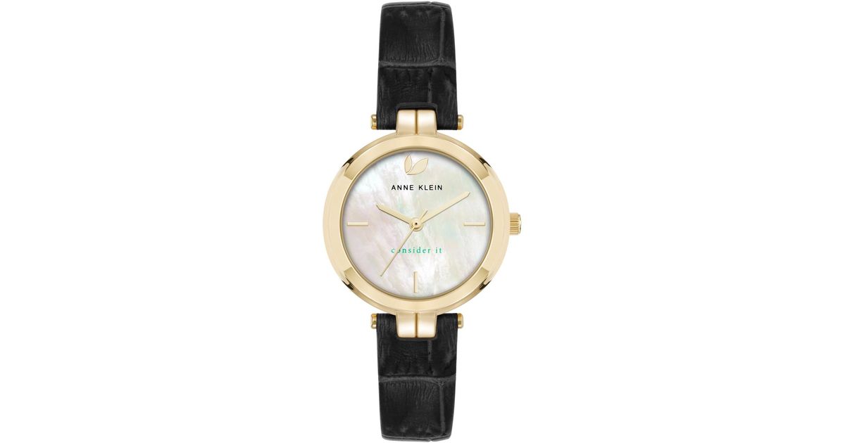 Anne Klein Quartz Consider It Black Leather And Gold-tone Alloy Metal ...