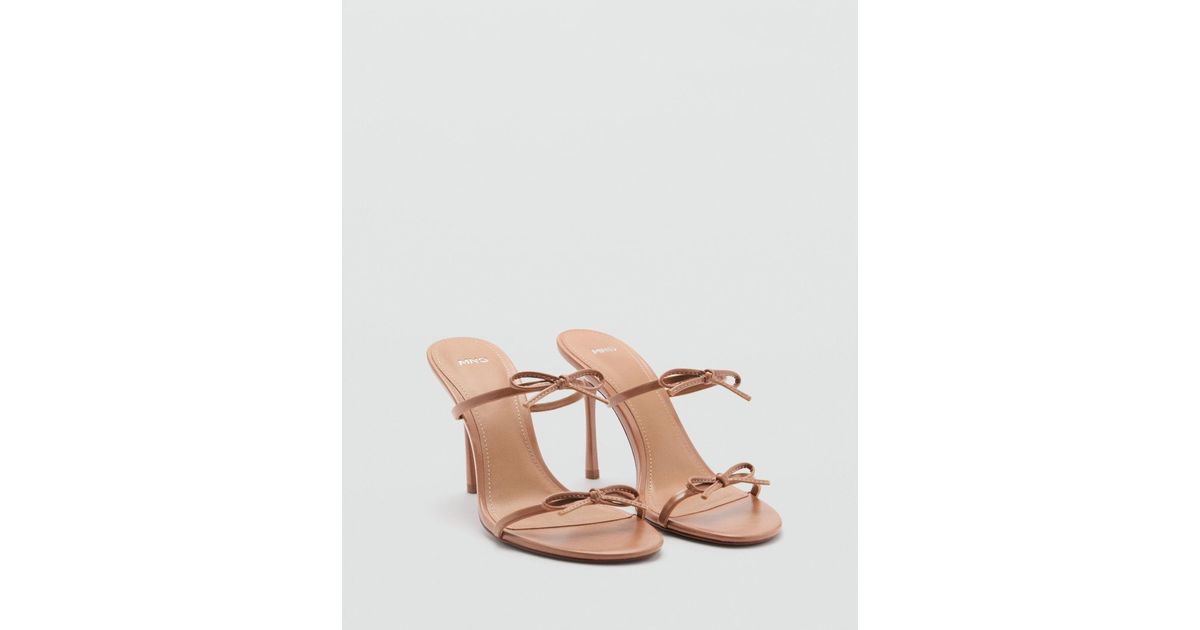 Mango Bow Detail Strappy Heeled Sandals in Pink | Lyst