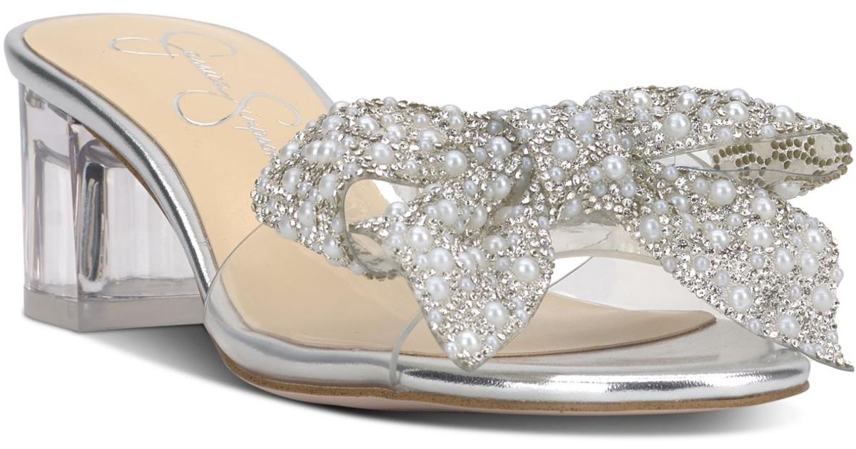 Jessica Simpson Irrone Embellished Bow Block-heel Sandals in White | Lyst