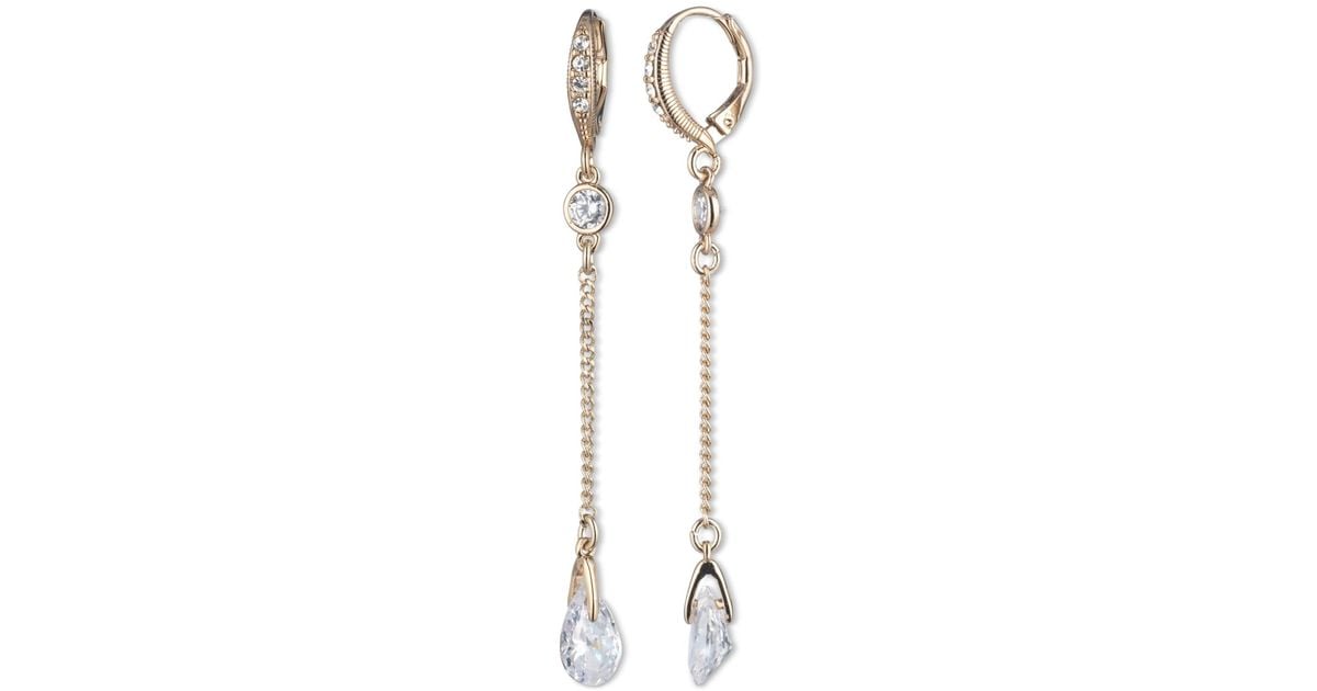 Givenchy Gold-tone Pave & Pear-shape Crystal Linear Drop Earrings in ...