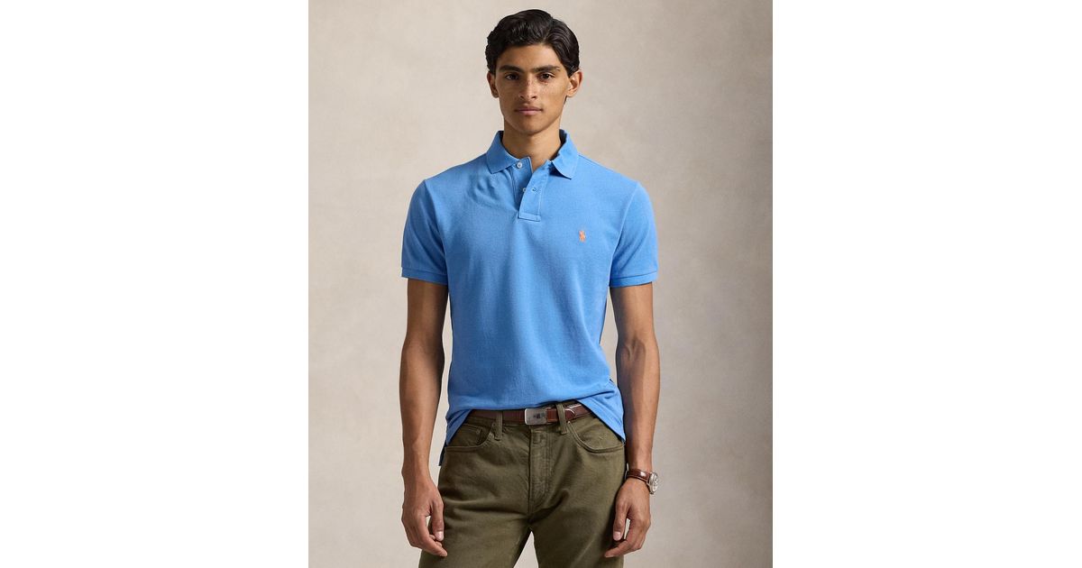 Polo Ralph Lauren Custom Slim Fit Mesh Polo in Blue for Men | Lyst