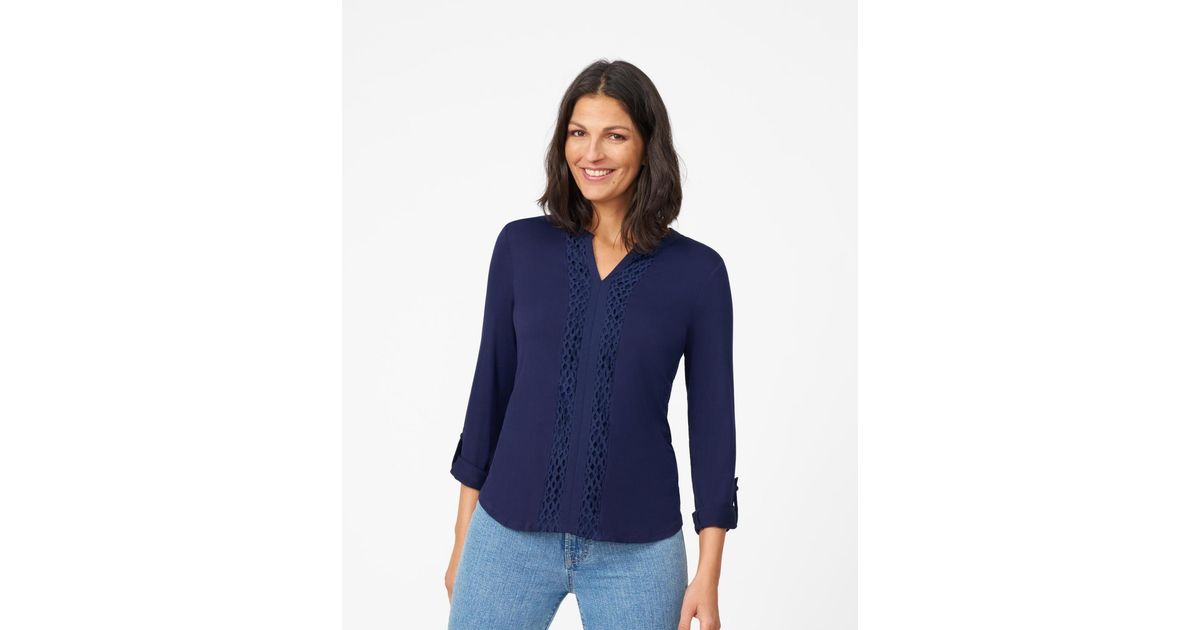 Cable & Gauge Lace Trim Henley Top in Blue | Lyst