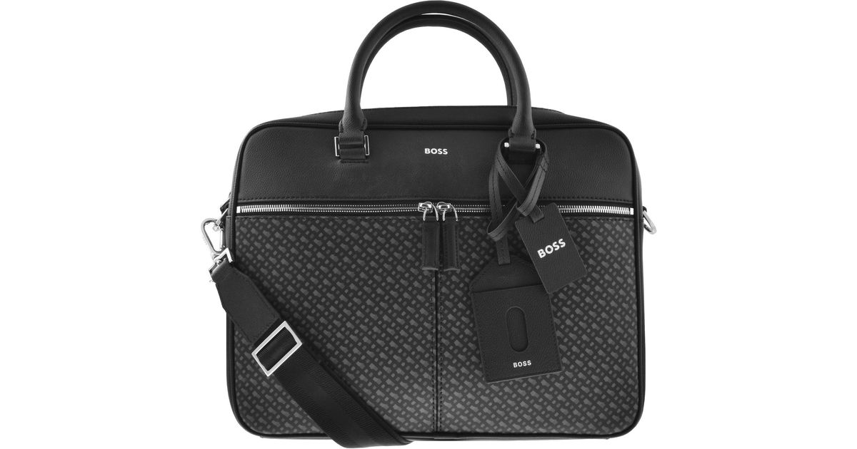 BOSS BUSINESS Boss Zair Monogram Document Case in Black for Men | Lyst