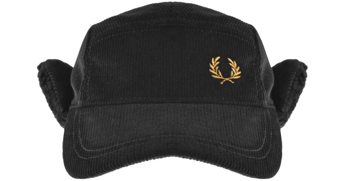 Fred Perry Corduroy Trapper Cap in Black for Men | Lyst UK