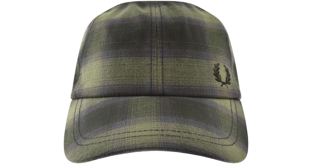 Fred Perry Blurred Check Cap in Green for Men | Lyst UK