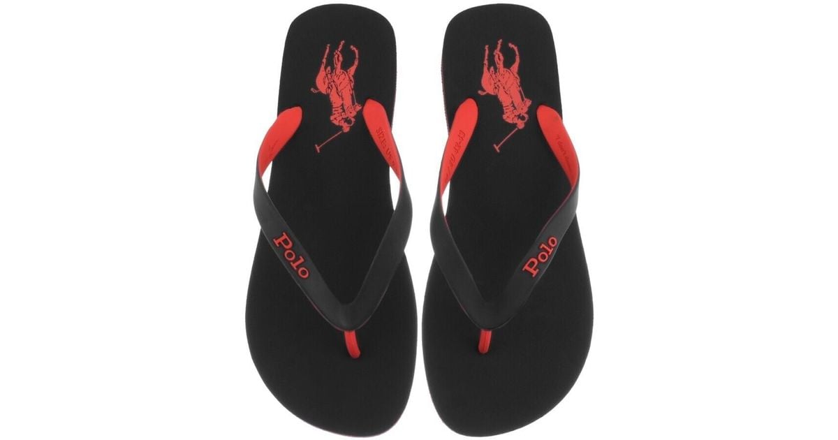 Polo Ralph Lauren Bolt Flip Flops in Black for Men | Lyst