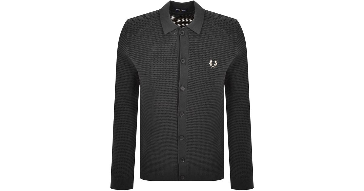 Fred Perry Pointelle Cardigan Anchor in Black for Men | Lyst UK