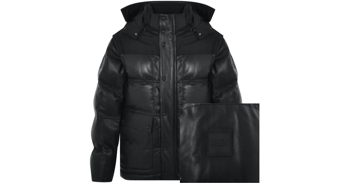 BOSS Boss Jolam Leather Puffer Jacket in Black for Men | Lyst
