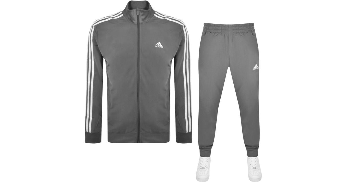 adidas 3 Stripes Tracksuit in Gray for Men | Lyst