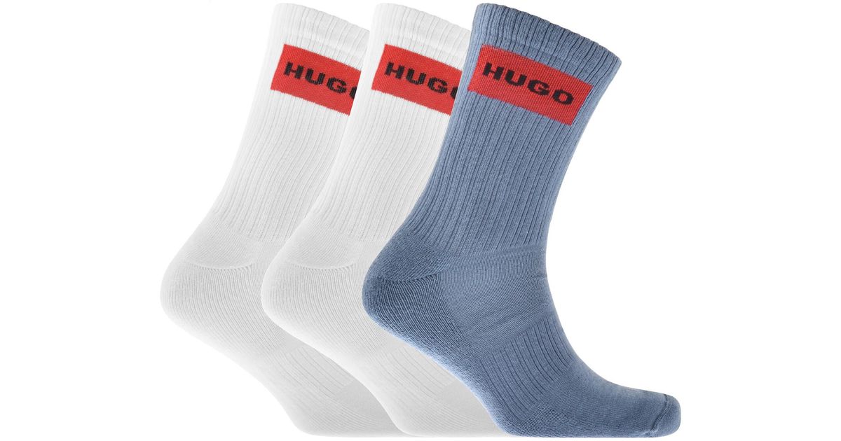 HUGO 3 Pack Rib Label Logo Socks in Blue for Men | Lyst