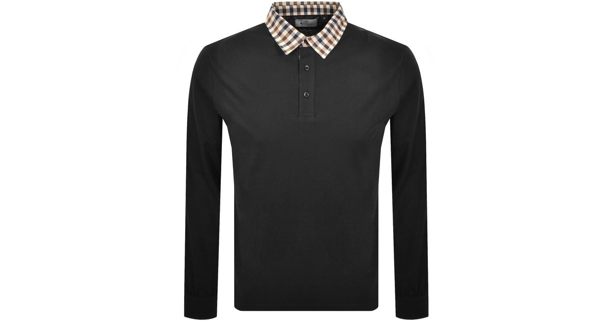 Aquascutum Club Check Collar Polo T Shirt in Black for Men | Lyst