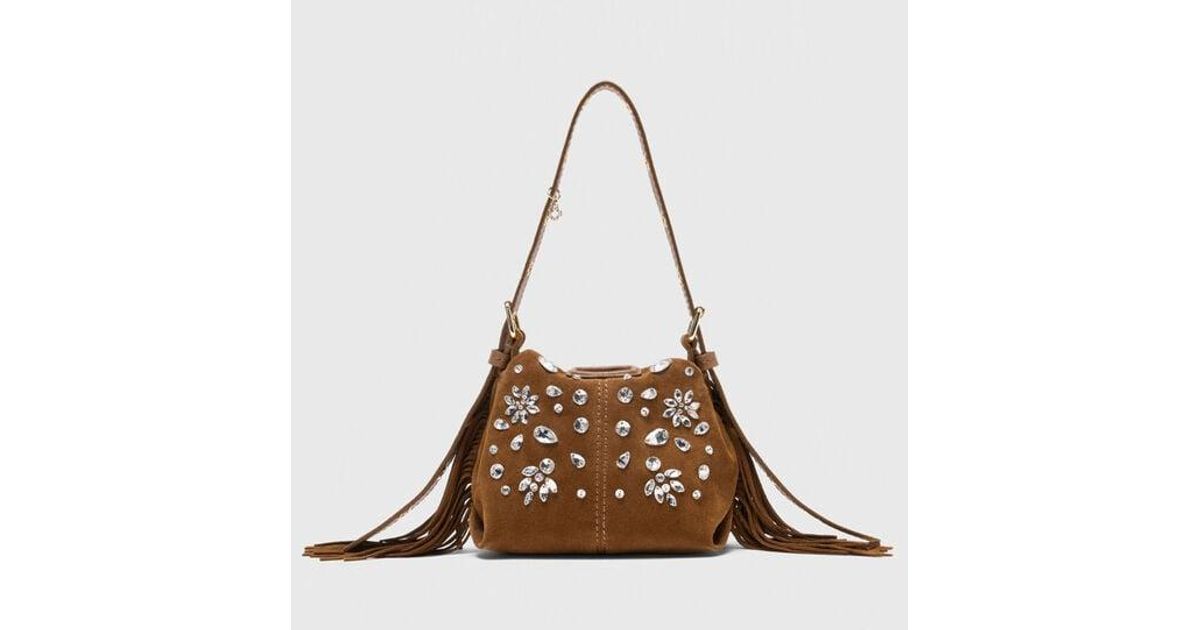 Maje Miss M Micro Suede Bag With Rhinestones in Brown | Lyst UK