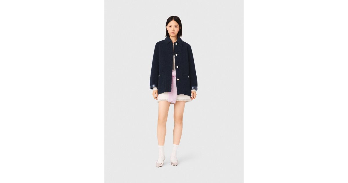 Maje Reversible Faux Shearling Jacket in Blue | Lyst UK