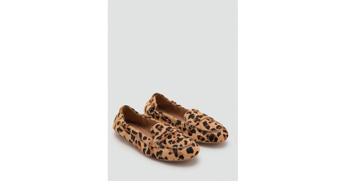 Mango Leopard-Print Leather Moccasins in Brown | Lyst