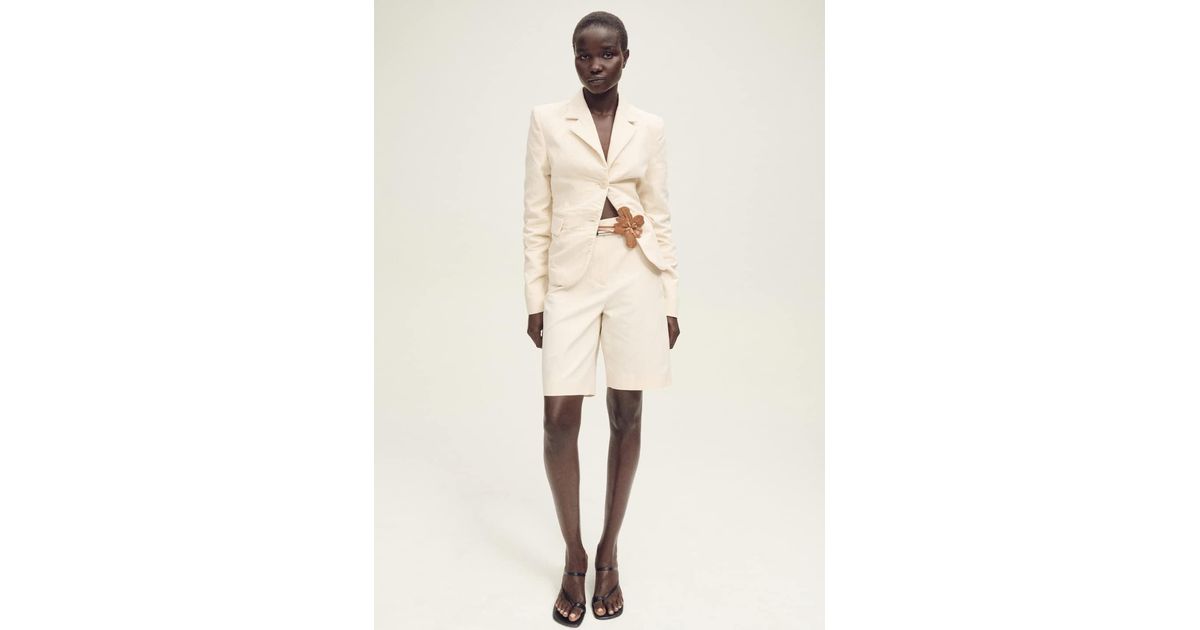 Mango Creased Linen-Blend Suit Jacket in Natural | Lyst