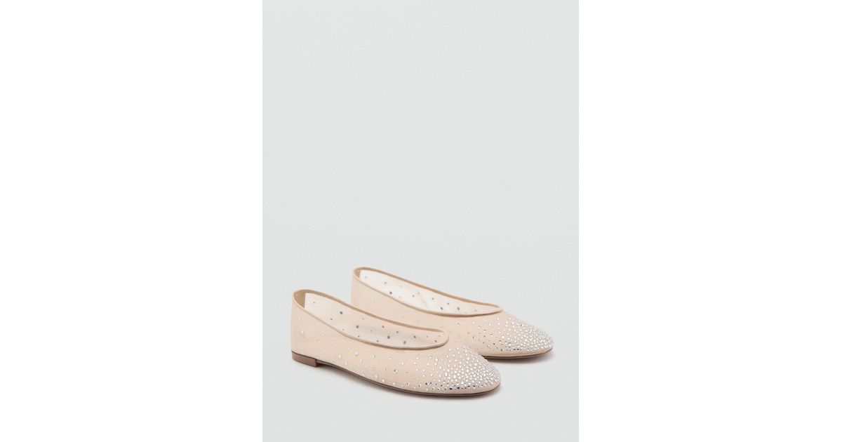 Mango Rhinestone Ballet Flats Nude in Natural | Lyst UK