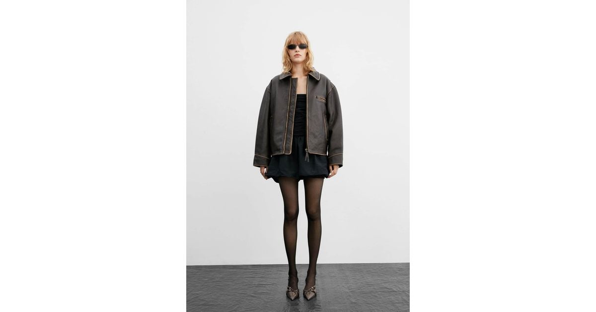 Mango Oversized Worn-effect Leather Jacket in White | Lyst UK