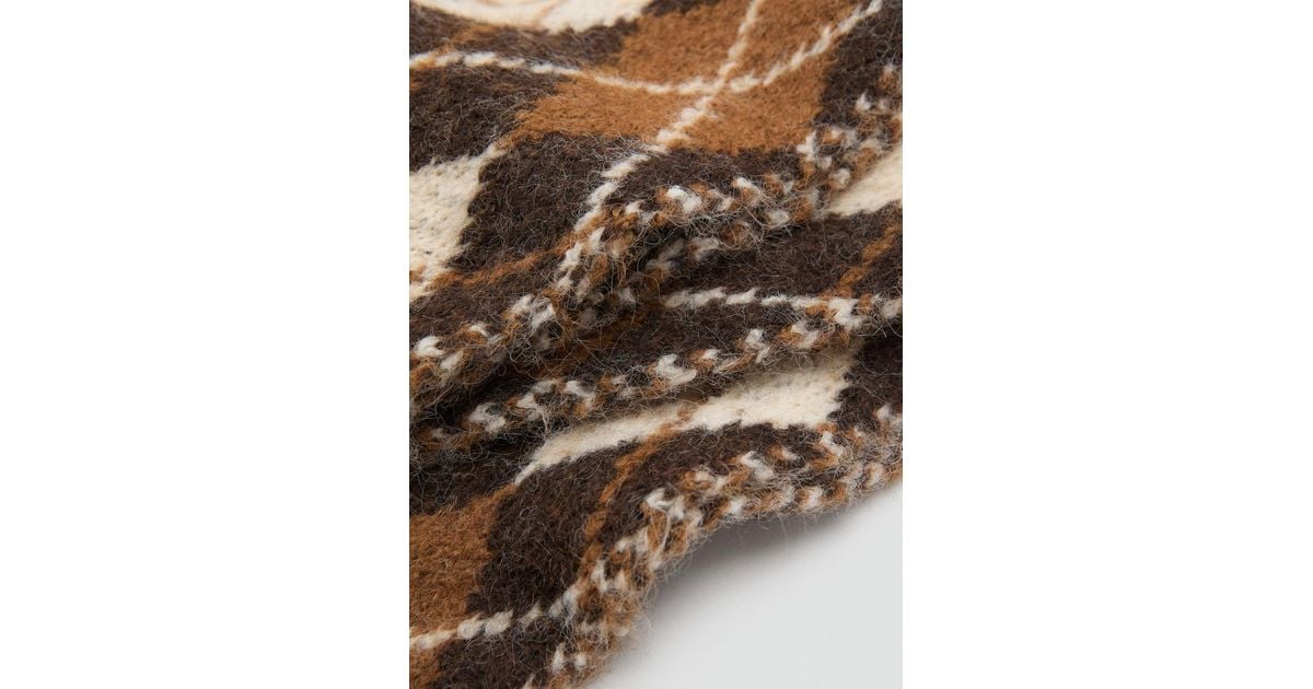 Mango Diamond Knit Scarf in Brown | Lyst UK