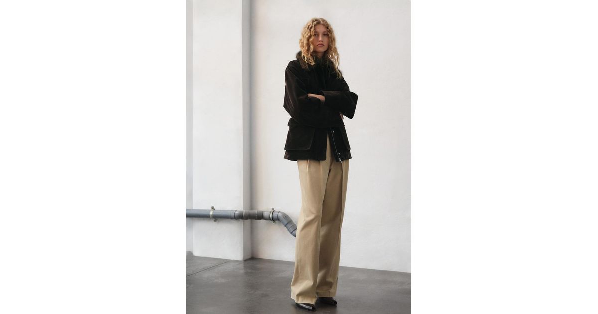 Mango Velvet-Finish Parka With Fur-Effect Collar in Black | Lyst UK