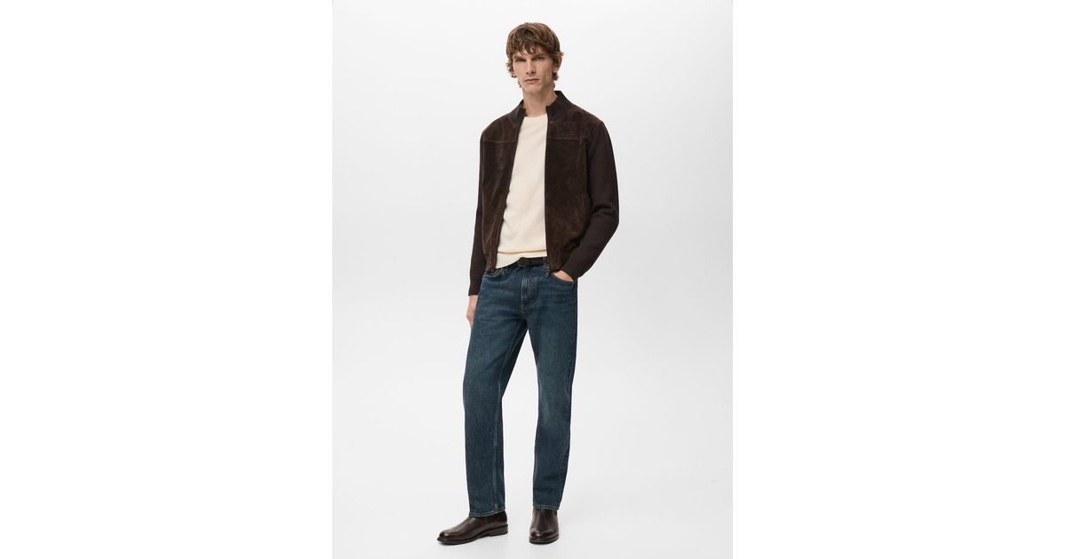 Mango Combined Leather And Suede Jacket in Blue for Men | Lyst UK