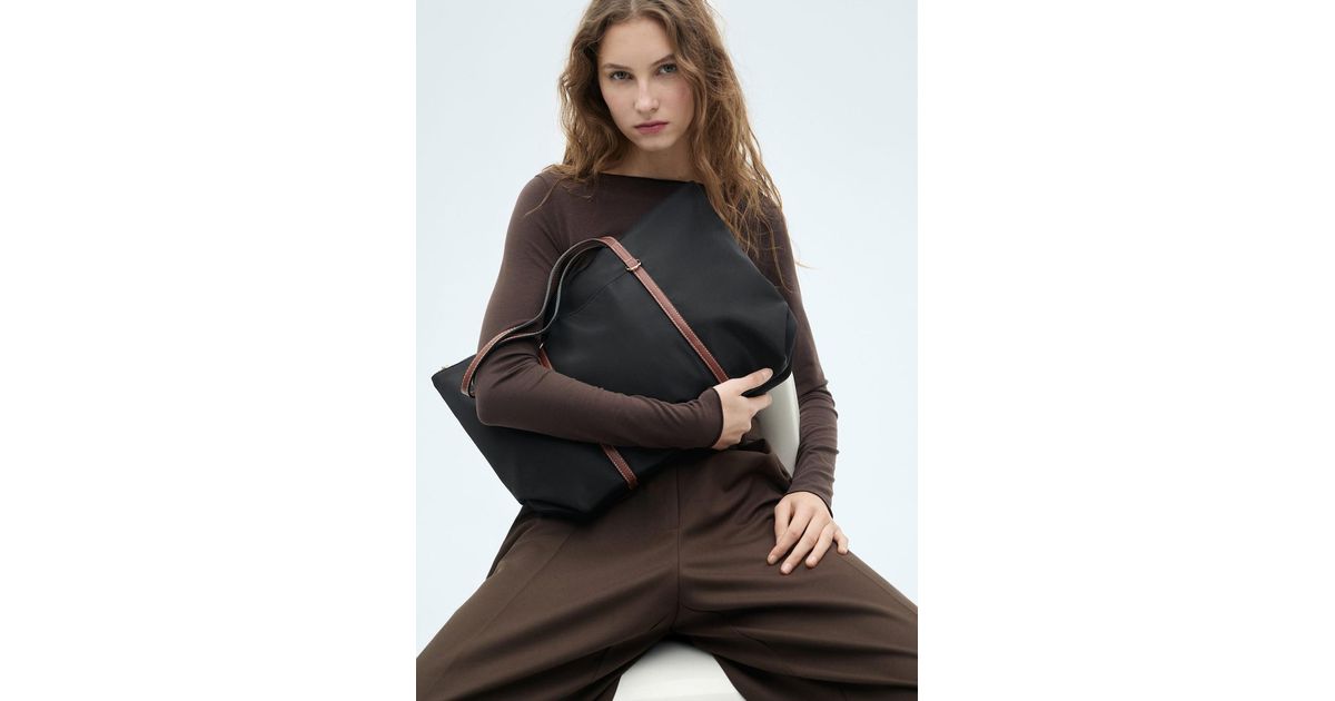Mango Nylon Shopper Bag in Black | Lyst UK