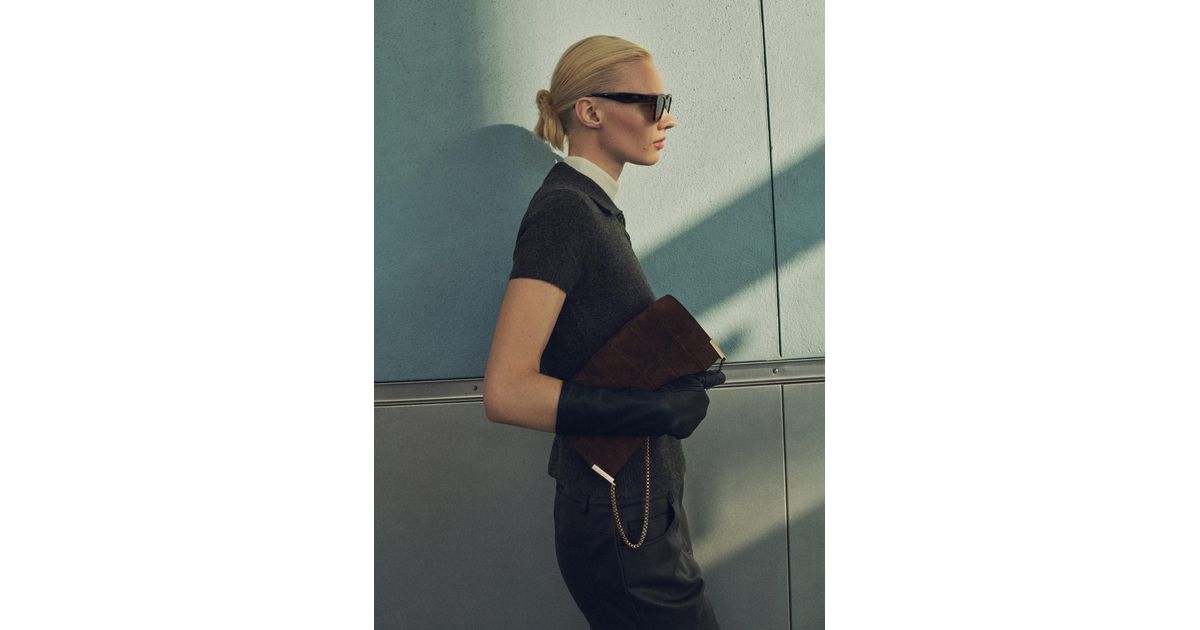 Mango Chain Suede Bag in Gray | Lyst