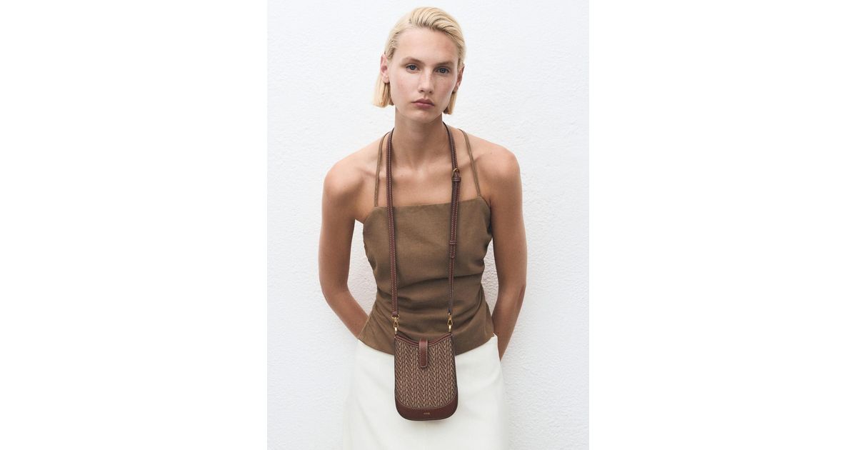 Mango Jacquard Crossbody Mobile Phone Case With Logo in Brown | Lyst