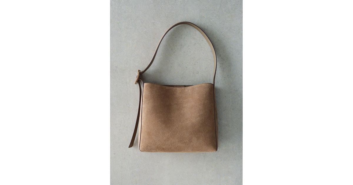 Mango Suede Leather Shopper Bag in Brown | Lyst